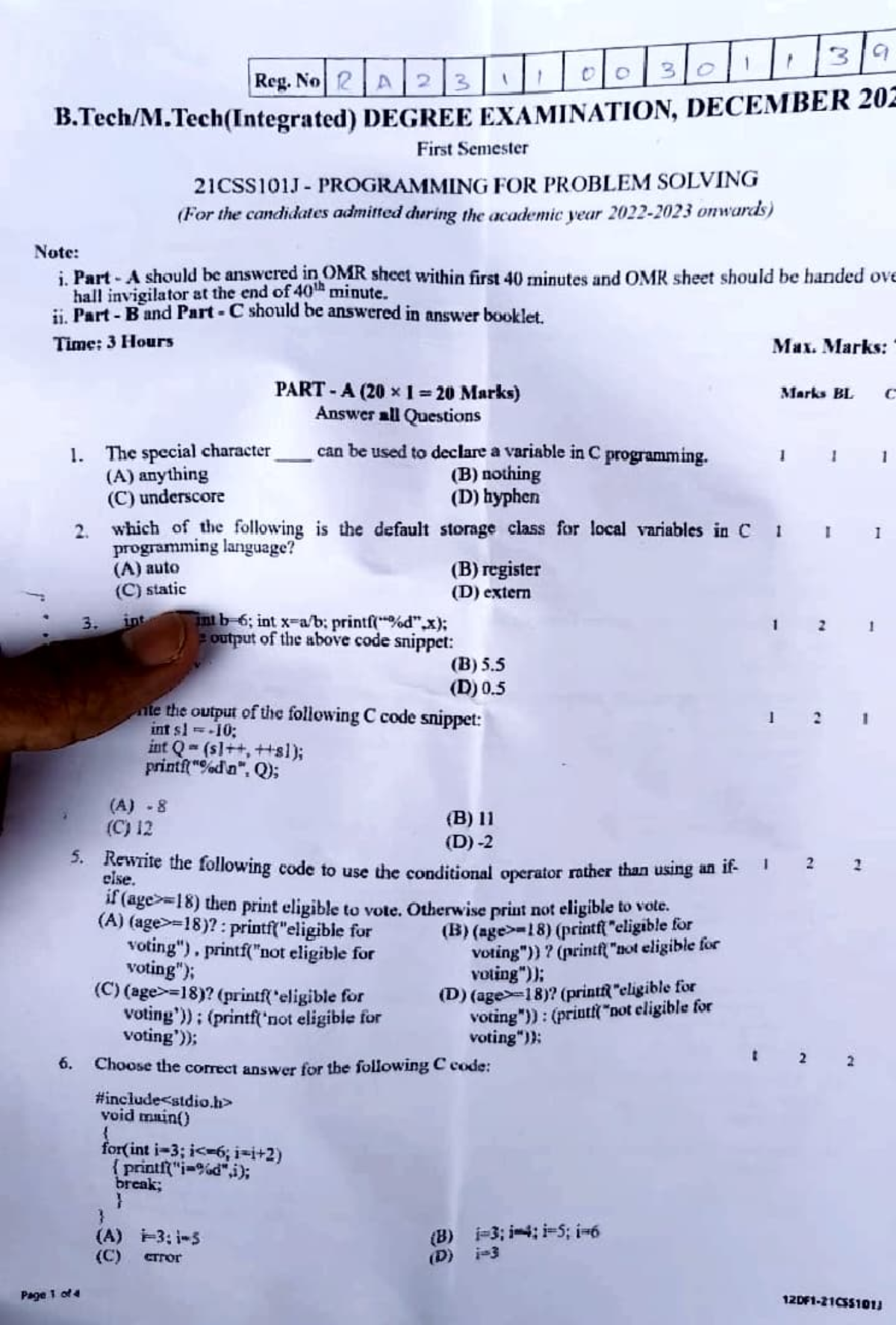PPS sem qp - question paper - B.lech/M(Integrated) DEGREE EXAMINATION, DECEMBER 202 Note: Time ...