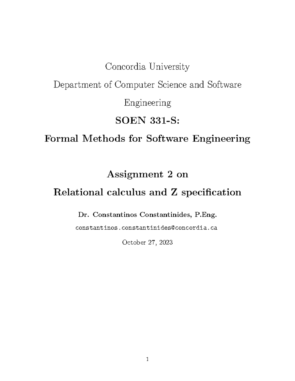 Assignment 2 A2 Description Concordia University Department Of Computer Science And Software