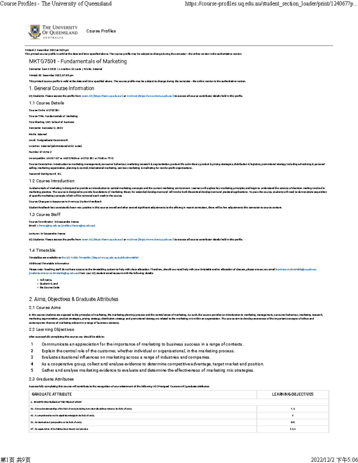 7501Course Profiles - The University of Queensland - Course Pro)les 1 ...