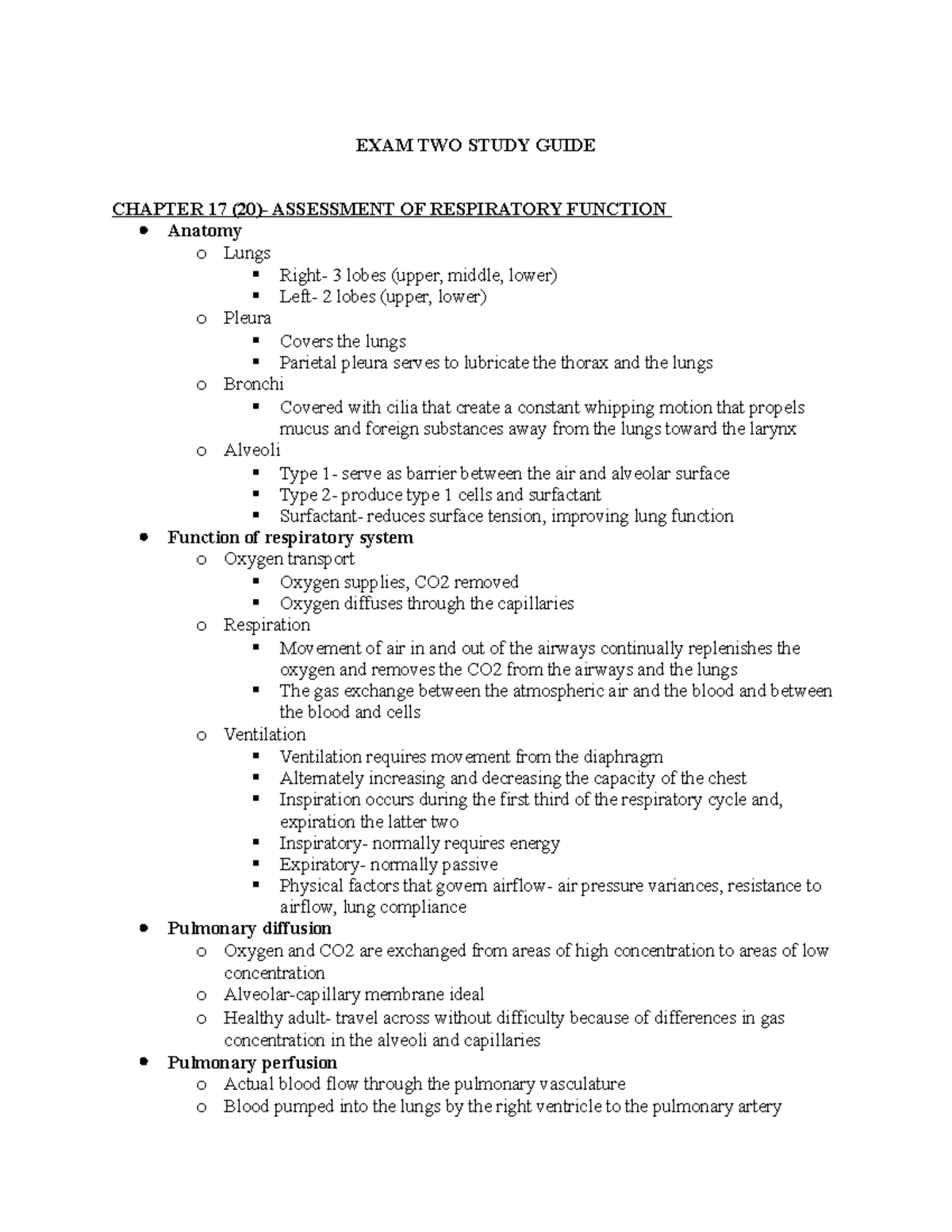 Adult health exam 2 study guide - EXAM TWO STUDY GUIDE CHAPTER 17 (20 ...