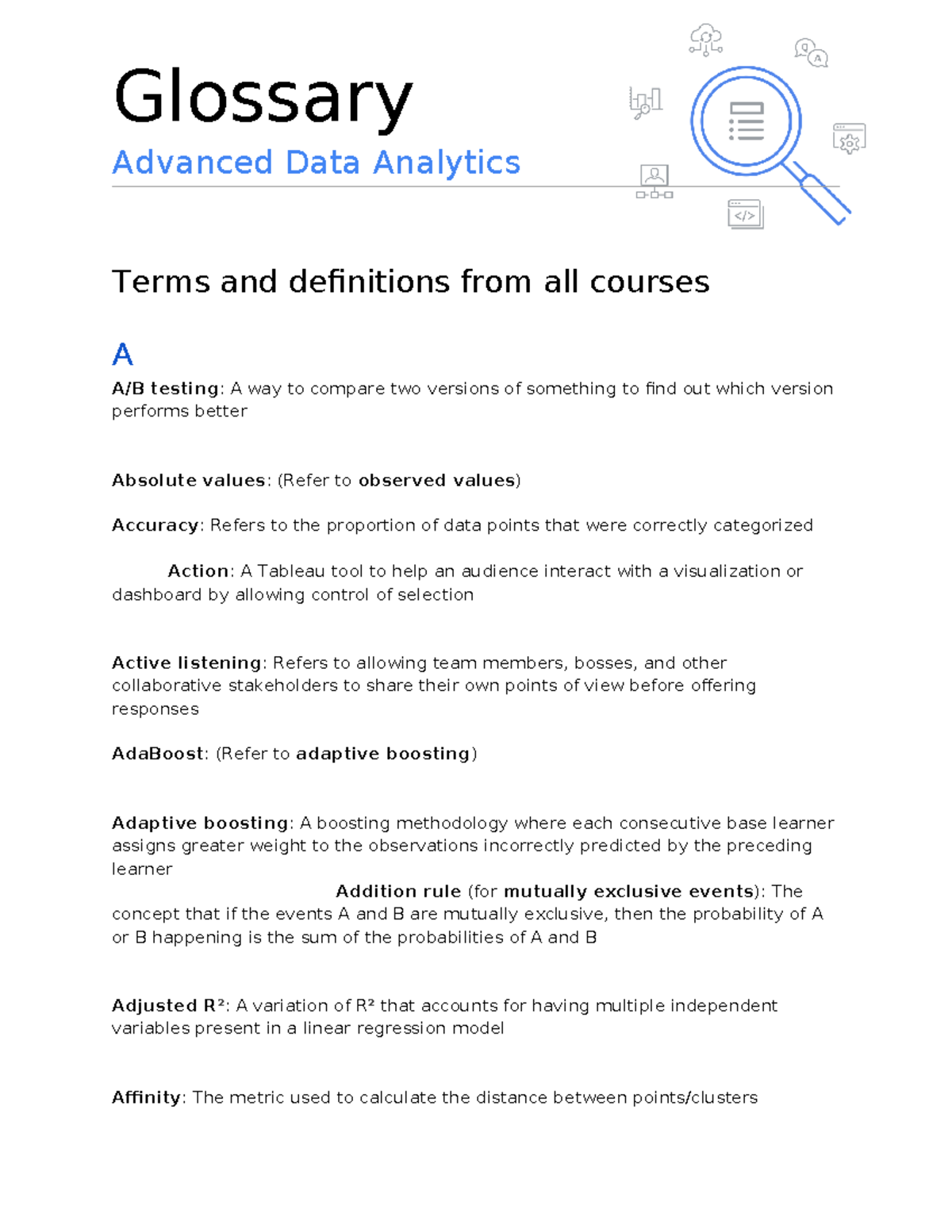 Google Data Analytics Glossary - Glossary Advanced Data Analytics Terms ...
