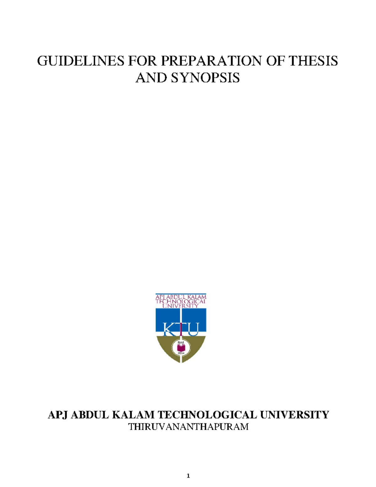 Thesis AND Synopsis Format - GUIDELINES FOR PREPARATION OF THESIS AND ...