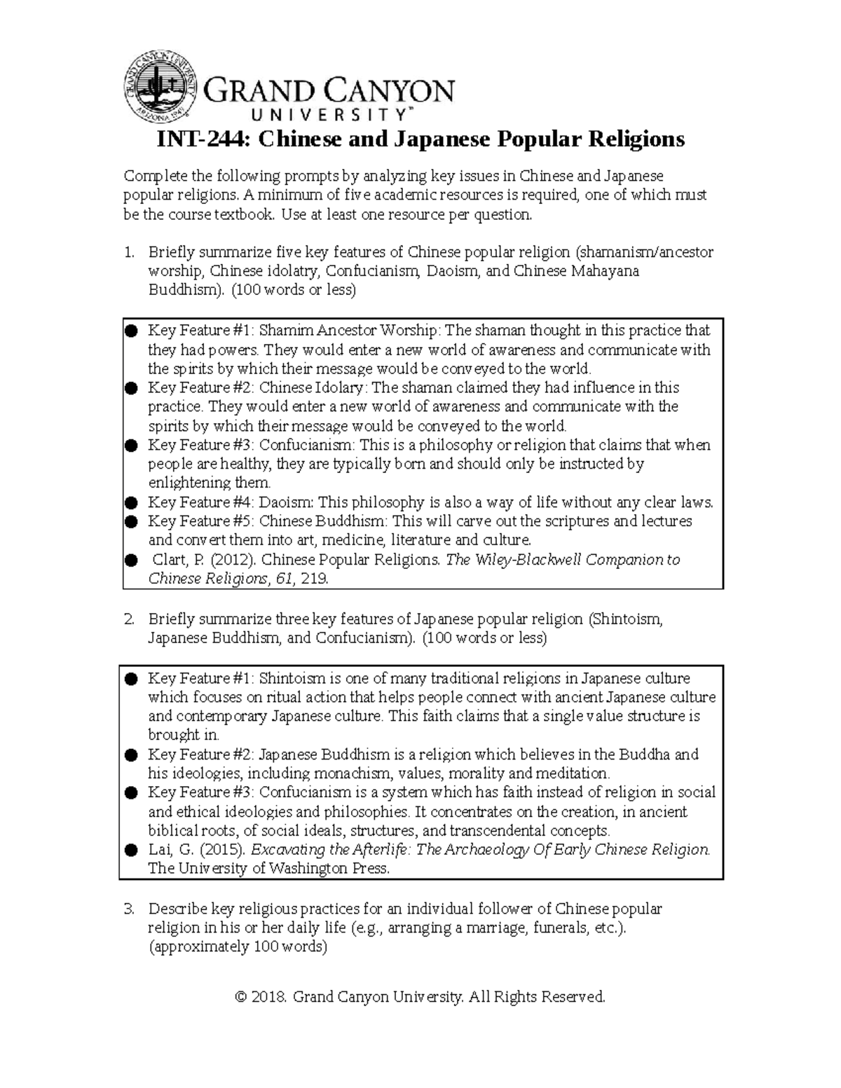 Chinese and Japanese Popular Religions - A minimum of five academic ...