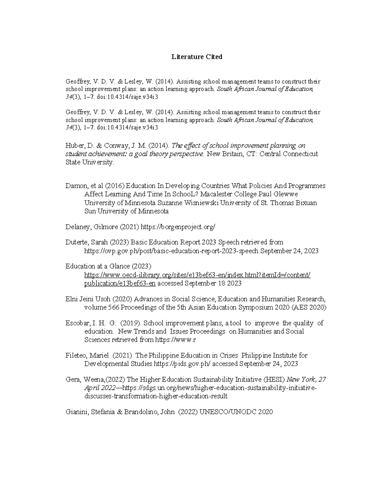 Gandeza Literature Cited and Appendices - Literature Cited Geoffrey, V ...