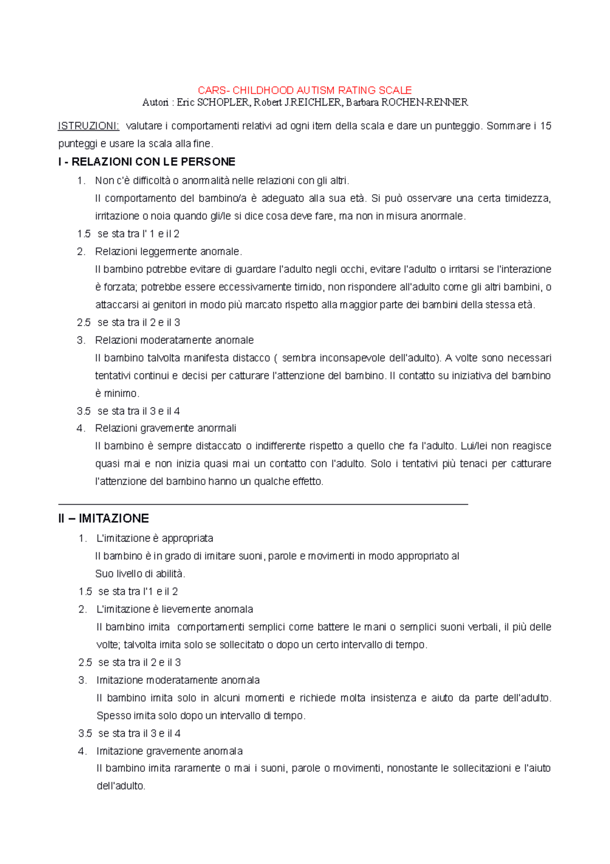 Item Cars2 - autismo - CARS- CHILDHOOD AUTISM RATING SCALE Autori ...