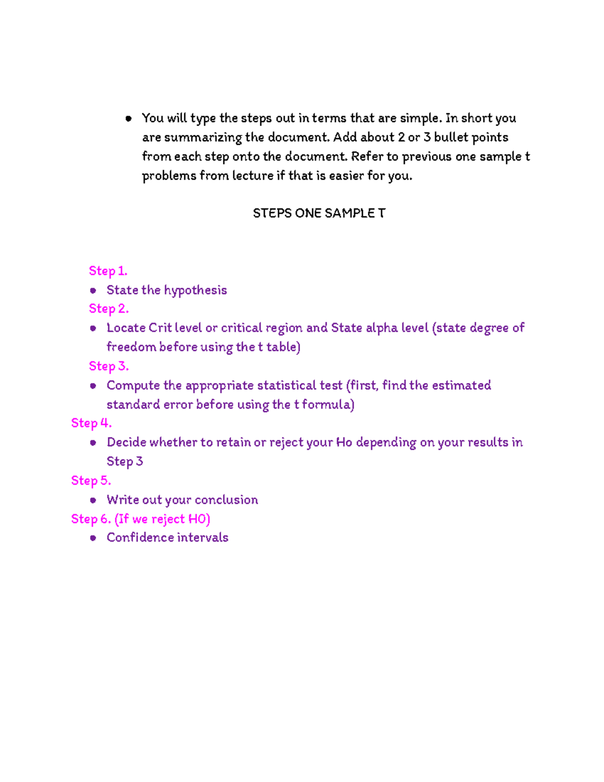 Student Copy of One Sample T steps - Yo w te t t ot er ta r ip. I sot ...