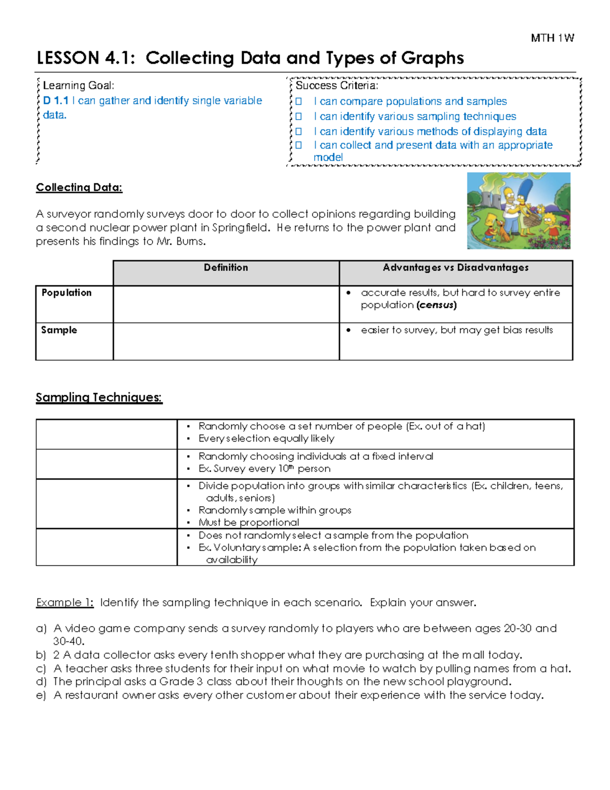 Collecting Data and Types of Graphs - MTH 1W LESSON 4: Collecting Data ...