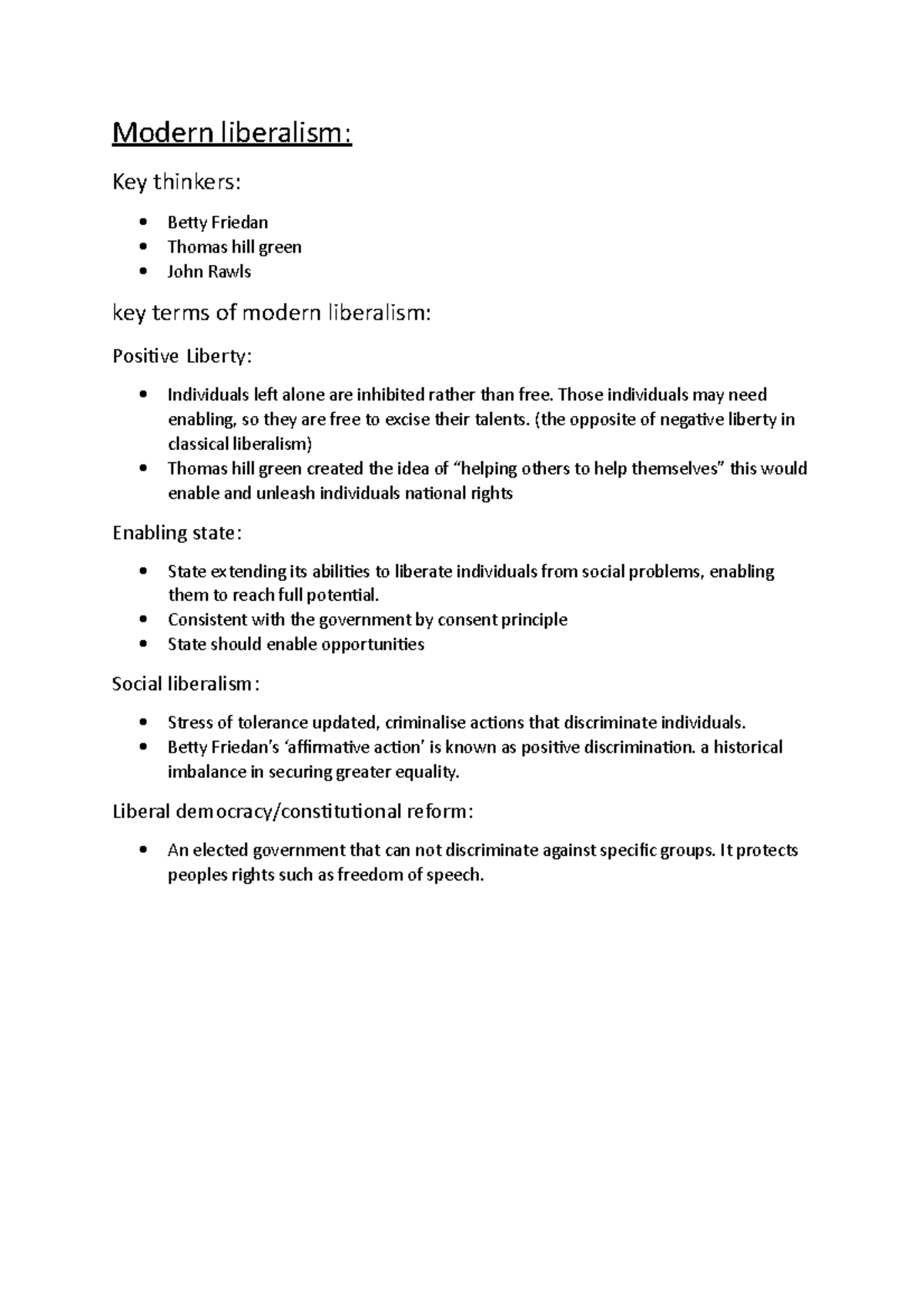 Liberalism key terms - Modern liberalism: Key thinkers: Betty Friedan ...