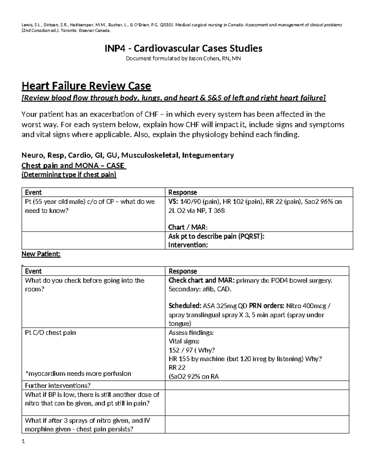 Heart Failure Review Case Study - INP4 Nursing - (2nd Canadian ed ...