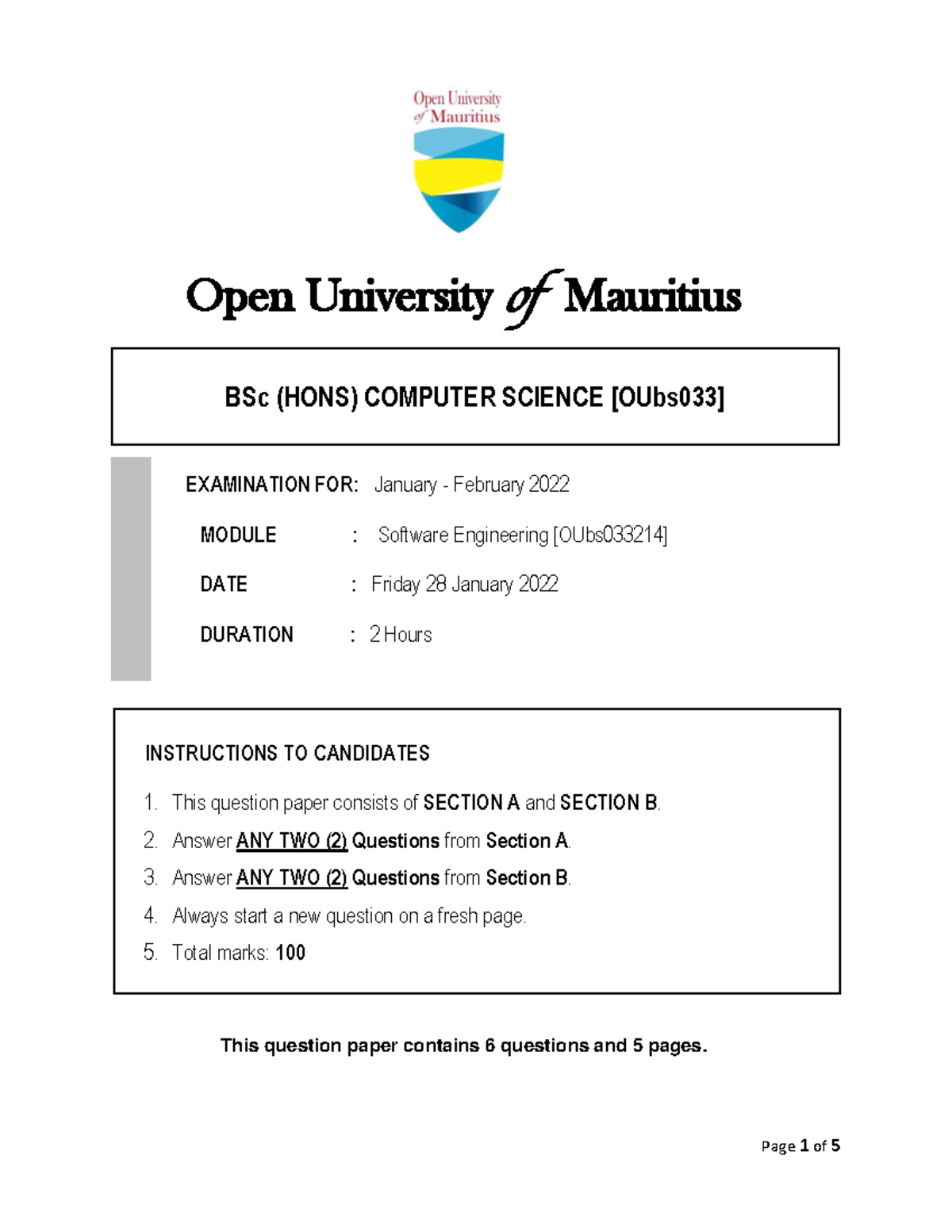 Software Engineering - Exam paper - Information Technology - Studocu