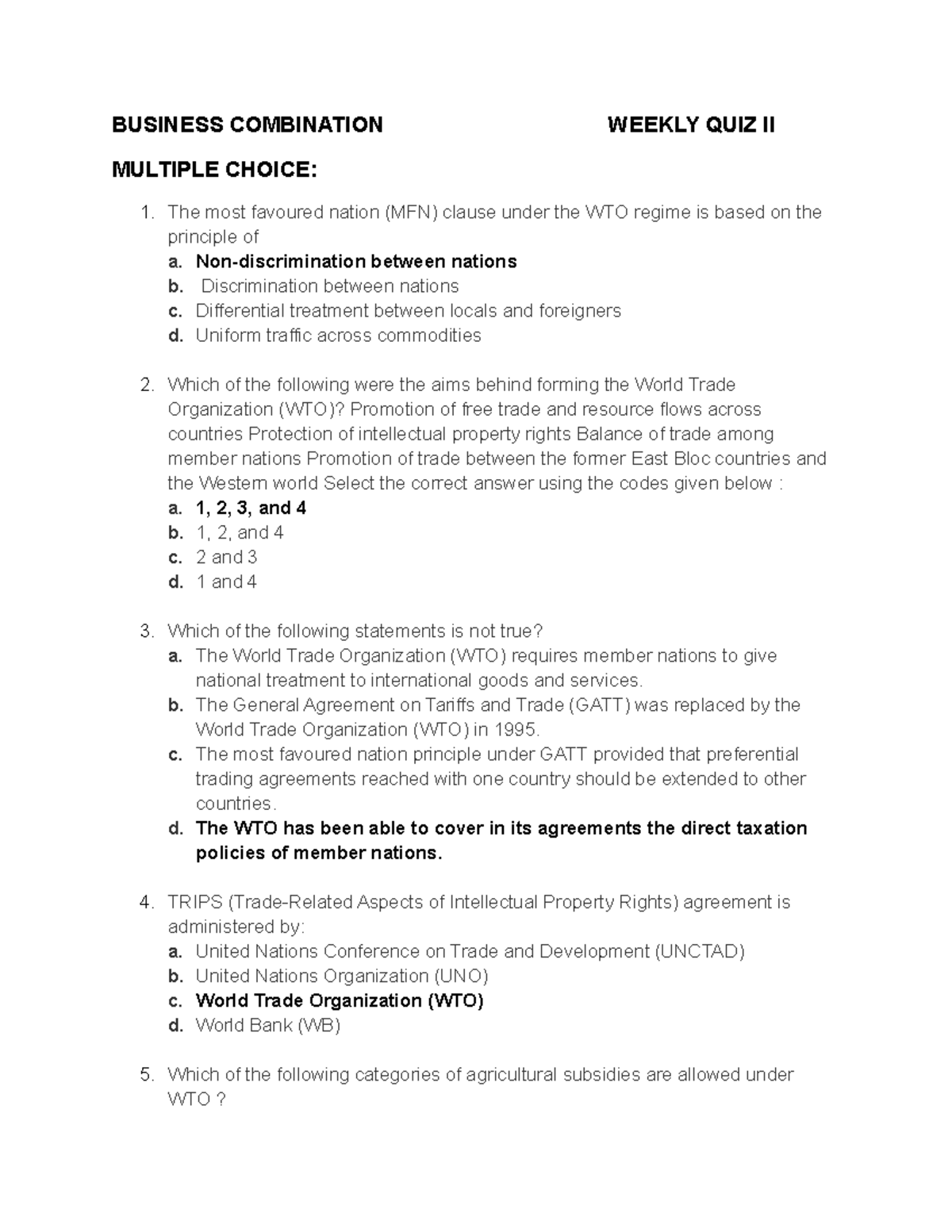 Business Combination Weekly QUIZ II - BUSINESS COMBINATION WEEKLY QUIZ ...