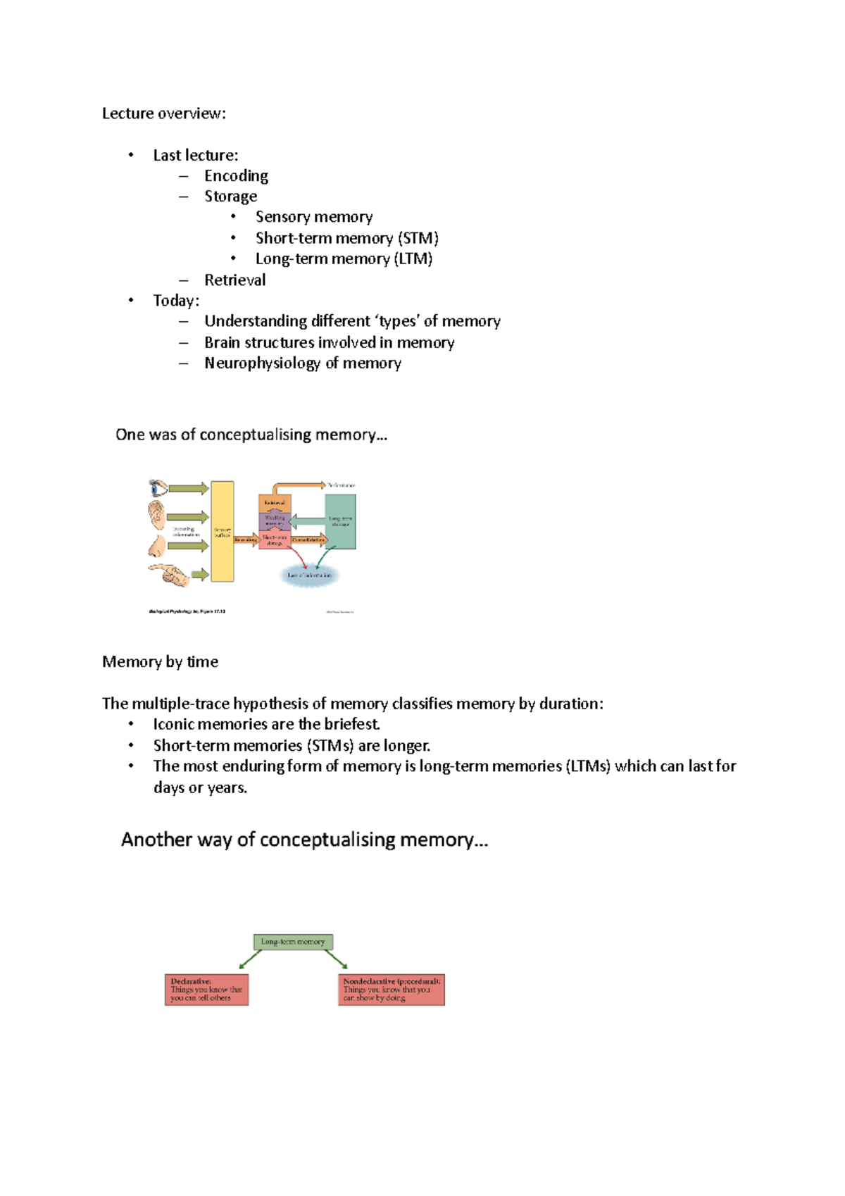 Lecture overview wk 7 memory (ii) - Lecture overview: - Last lecture ...