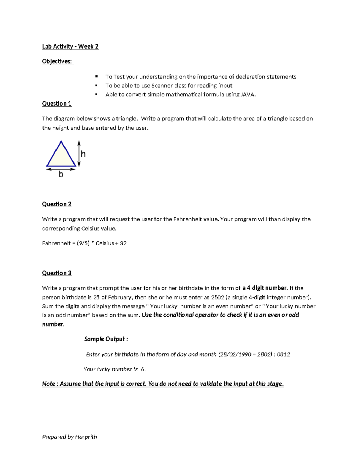 Lab Activity - Week 2 - Question 1 The diagram below shows a triangle ...