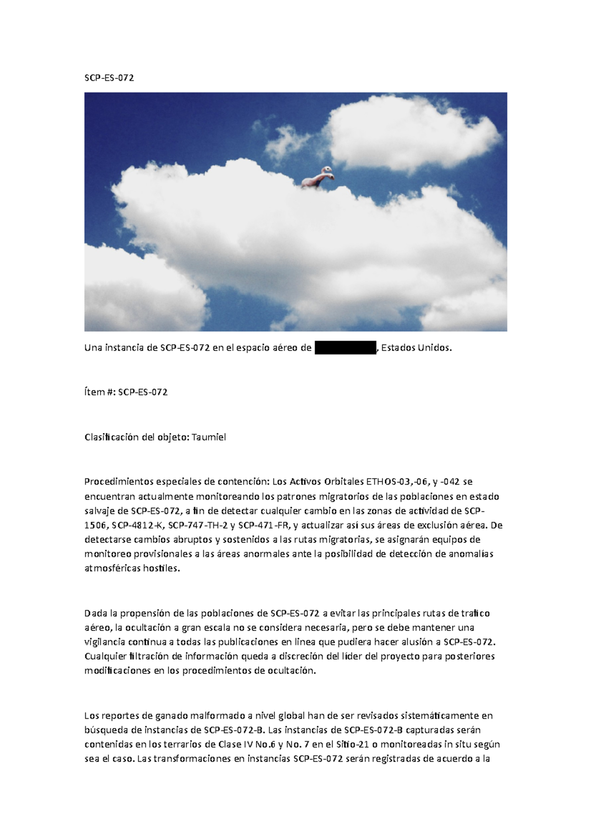 SCP-ES-072 - Anexo SCP-ES-072-01 - SCP-ES- Una instancia de SCP-ES-072 en el espacio aéreo de ...