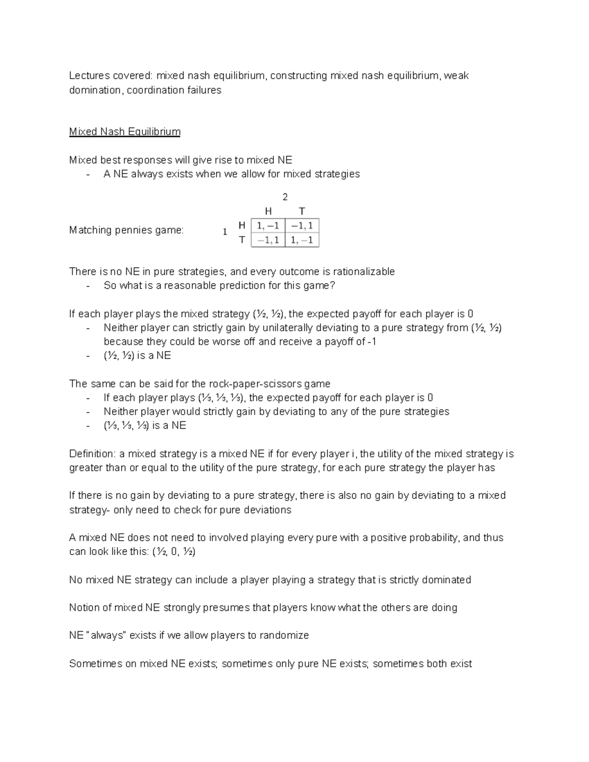 Game Theory Midterm 2 Study Guide - Lectures covered: mixed nash equilibrium, constructing mixed ...