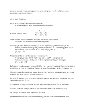 Game Theory Midterm 1 Study Guide - Lecture 1- Game Theory in a ...