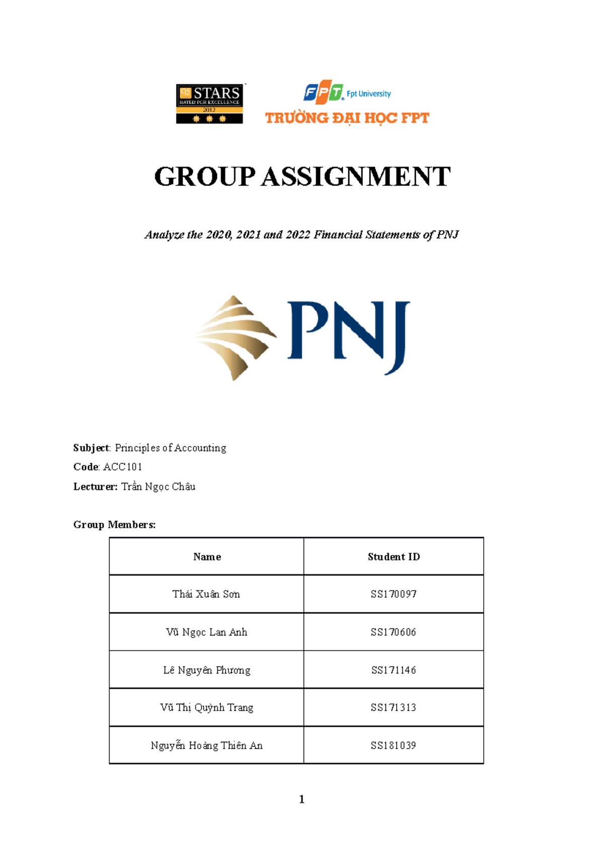 ACC101-Group-Assignment - GROUP ASSIGNMENT Analyze the 2020, 2021 and 2022 Financial Statements ...