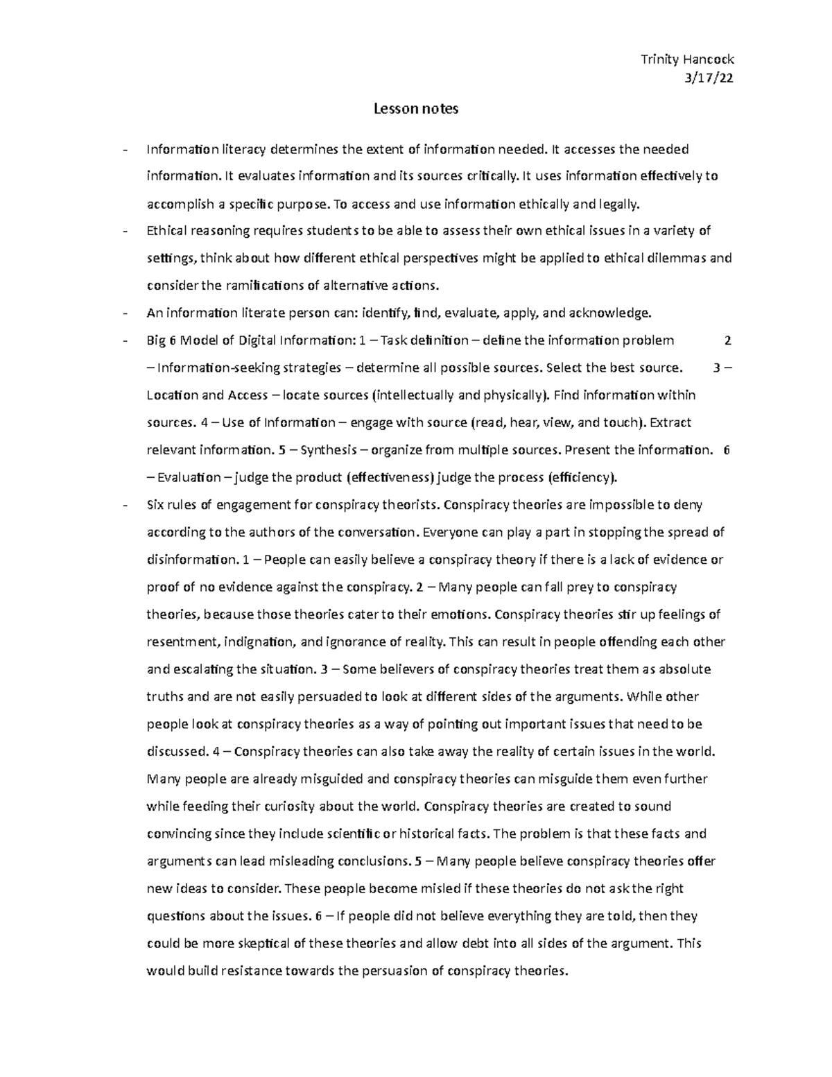 Information Literacy and Conspiracy Theories - Studocu