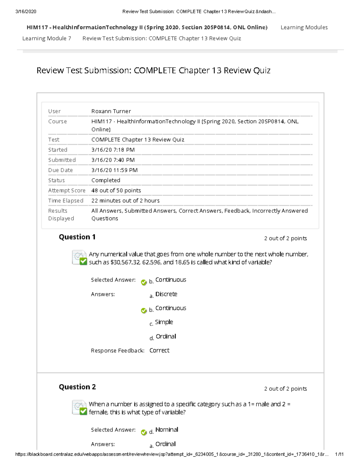 HIM 117 chp 13 quiz - quiz - Review Test Submission: COMPLETE Chapter ...