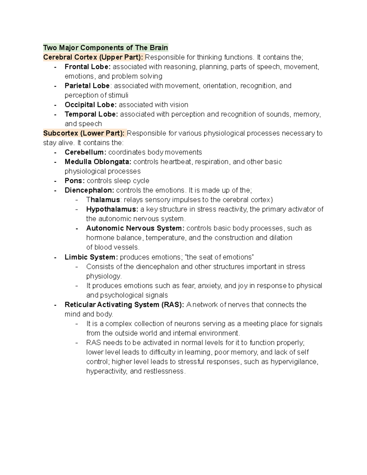GNED 137 Reading Notes (Week 4) - Two Major Components of The Brain ...