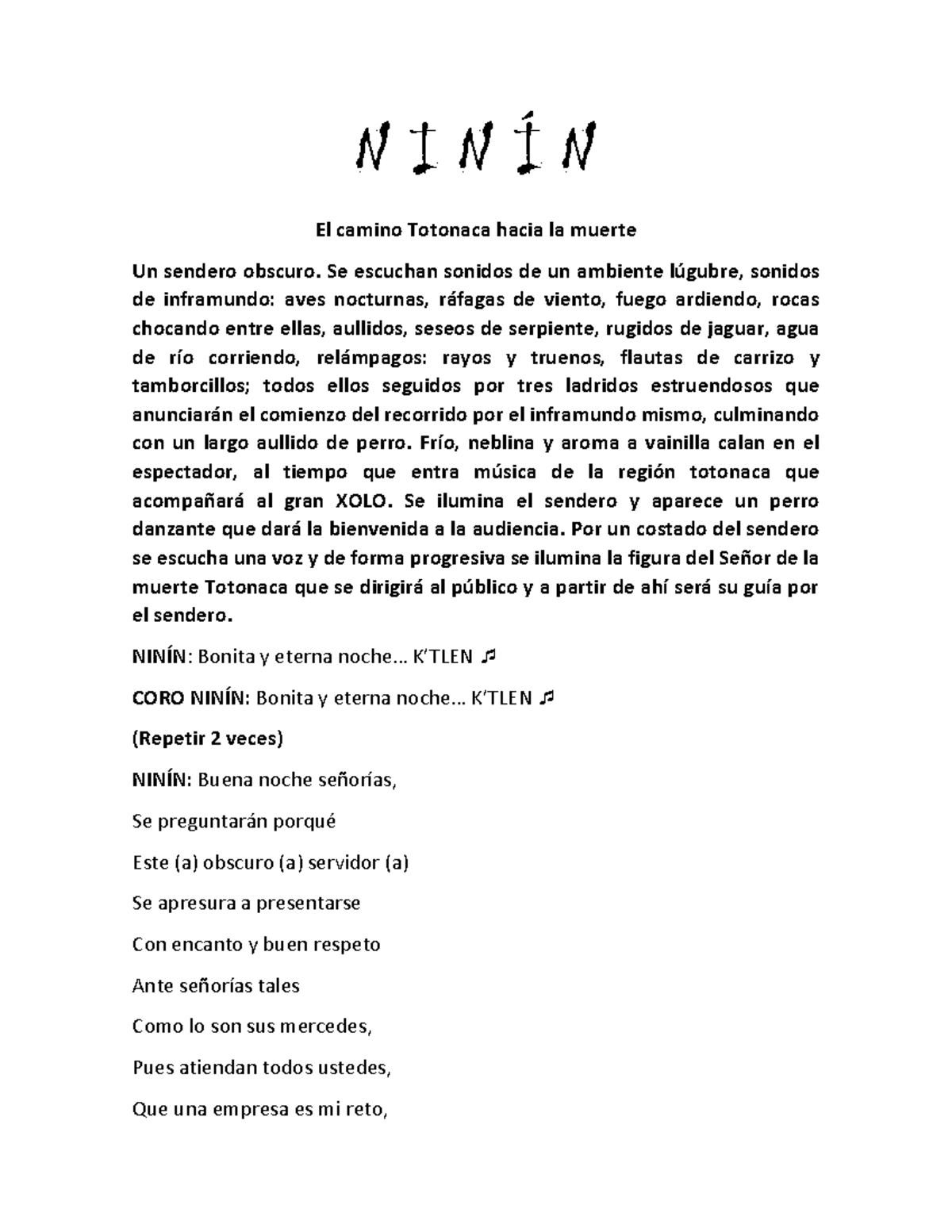 Ninin EL Camino Totonaca Hacia LA Muerte - N I N Í N El camino Totonaca hacia la muerte Un ...