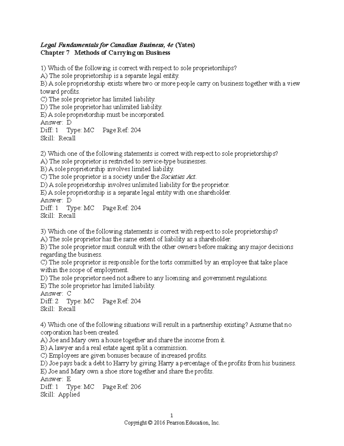 Chapter 7 - Legal Fundamentals for Canadian Business, 4e (Yates ...