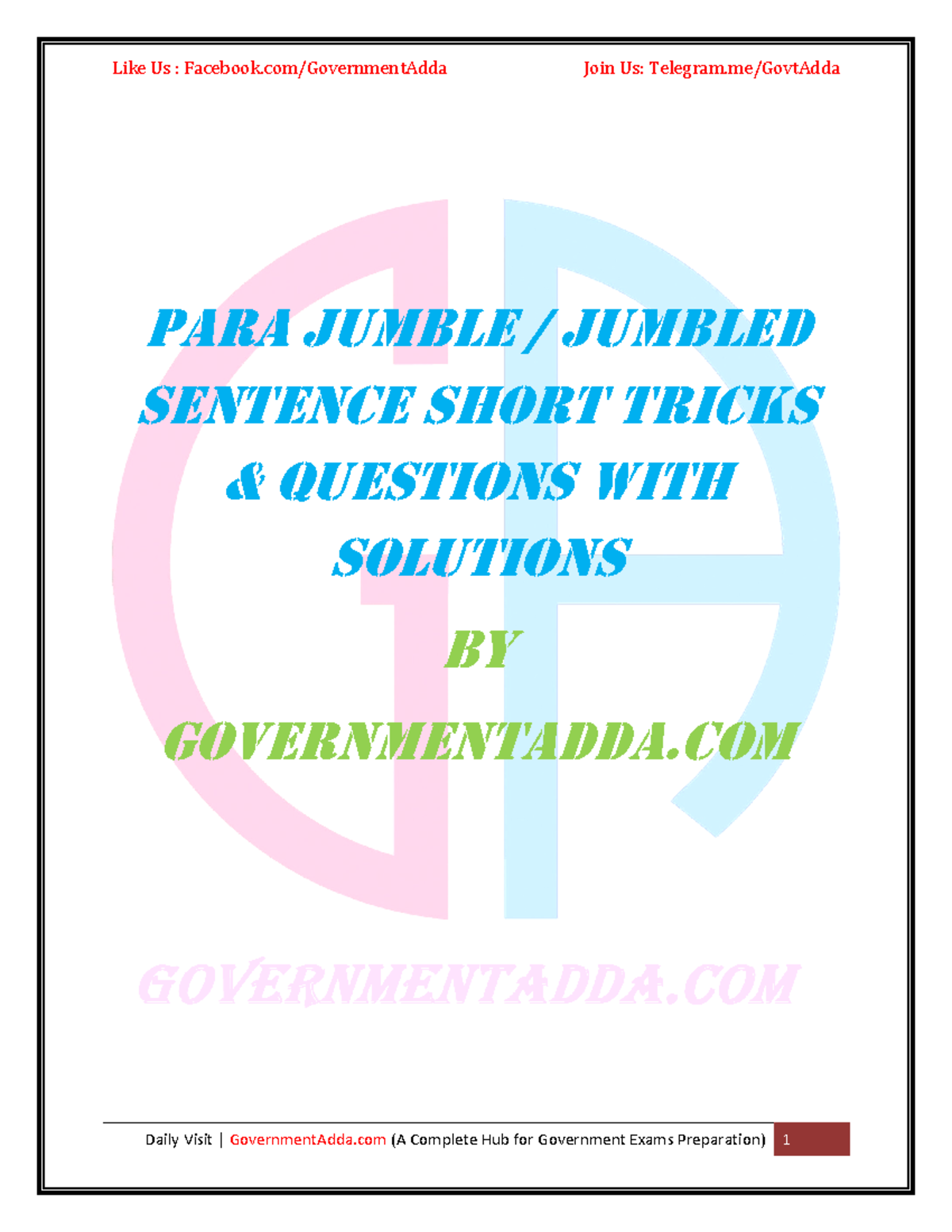 Parajumble Jumbled Sentence Pdf By Governmentadda - Para jumble / Jumbled Sentence short Tricks ...