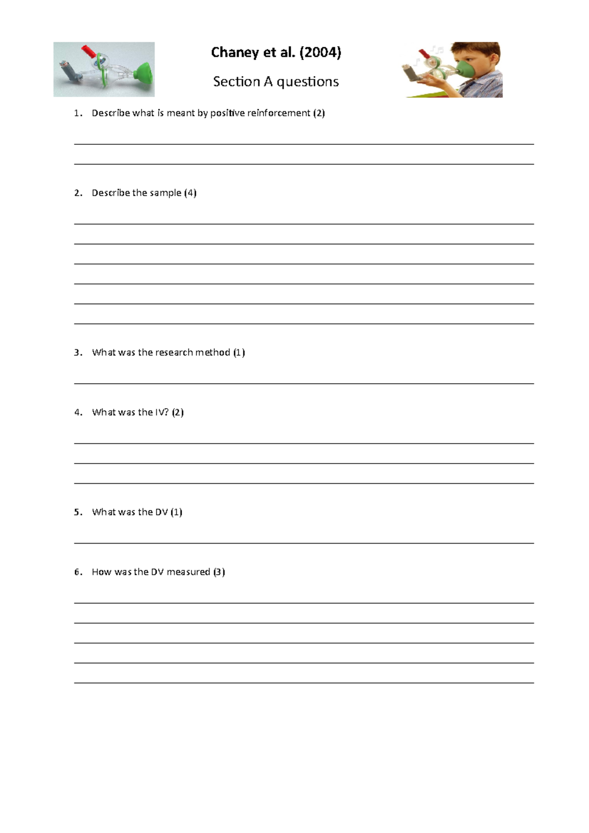 Chaney 20 questions for the core study - Chaney et al. (2004) Section A ...