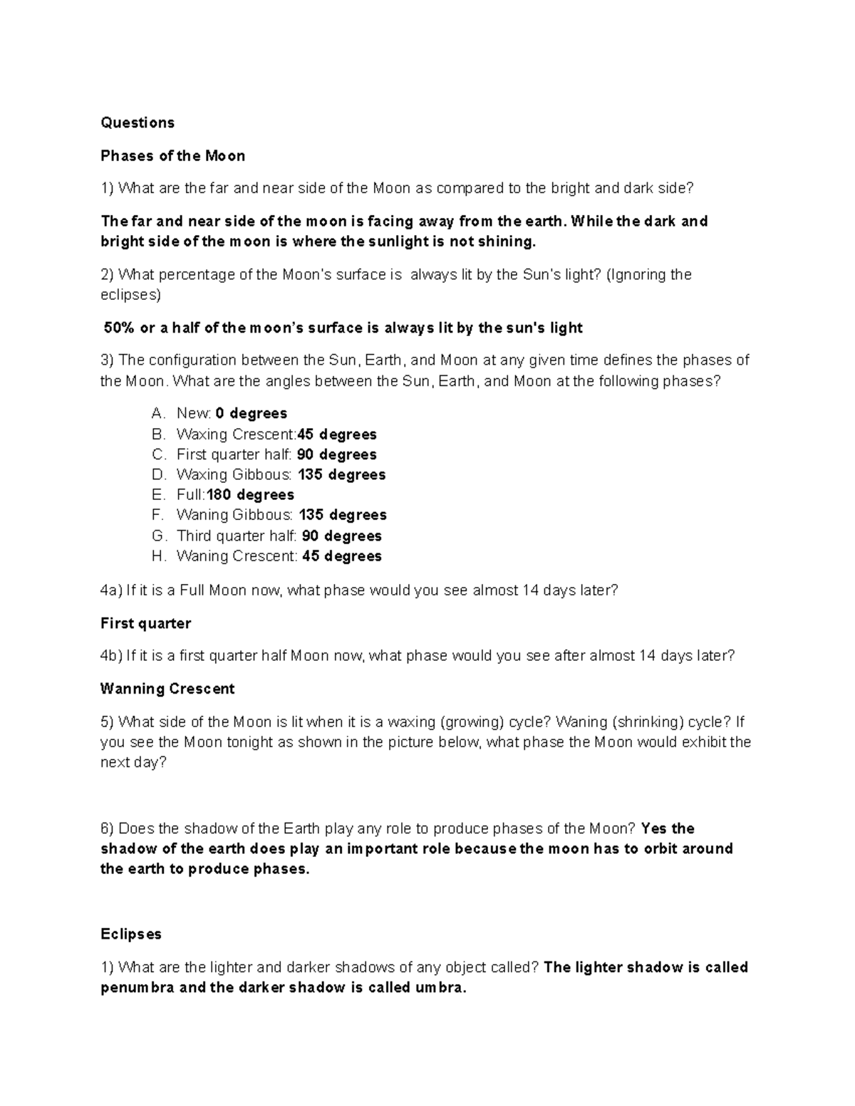 Untitled document-9 - astronomy homework - Questions Phases of the Moon ...