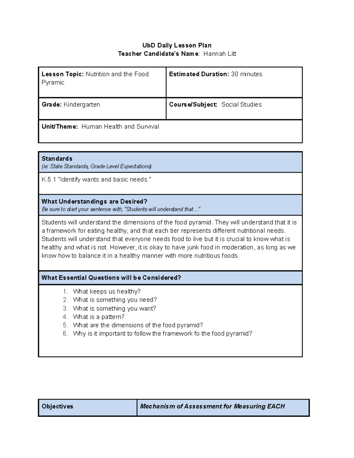 LC 1 Ub D Lesson Plan - Teaching science - UbD Daily Lesson Plan ...