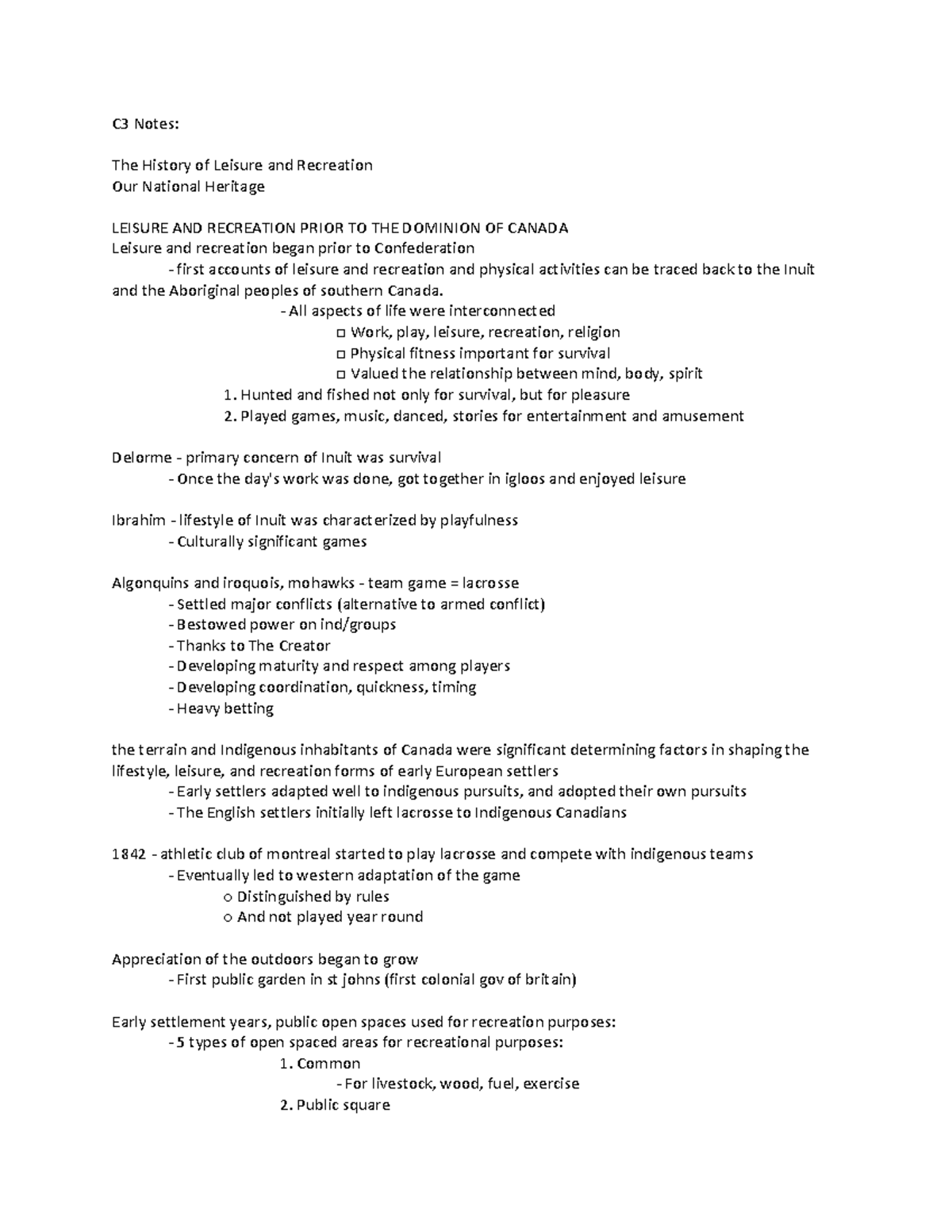 C3 Notes - C3 Notes: The History of Leisure and Recreation Our National ...