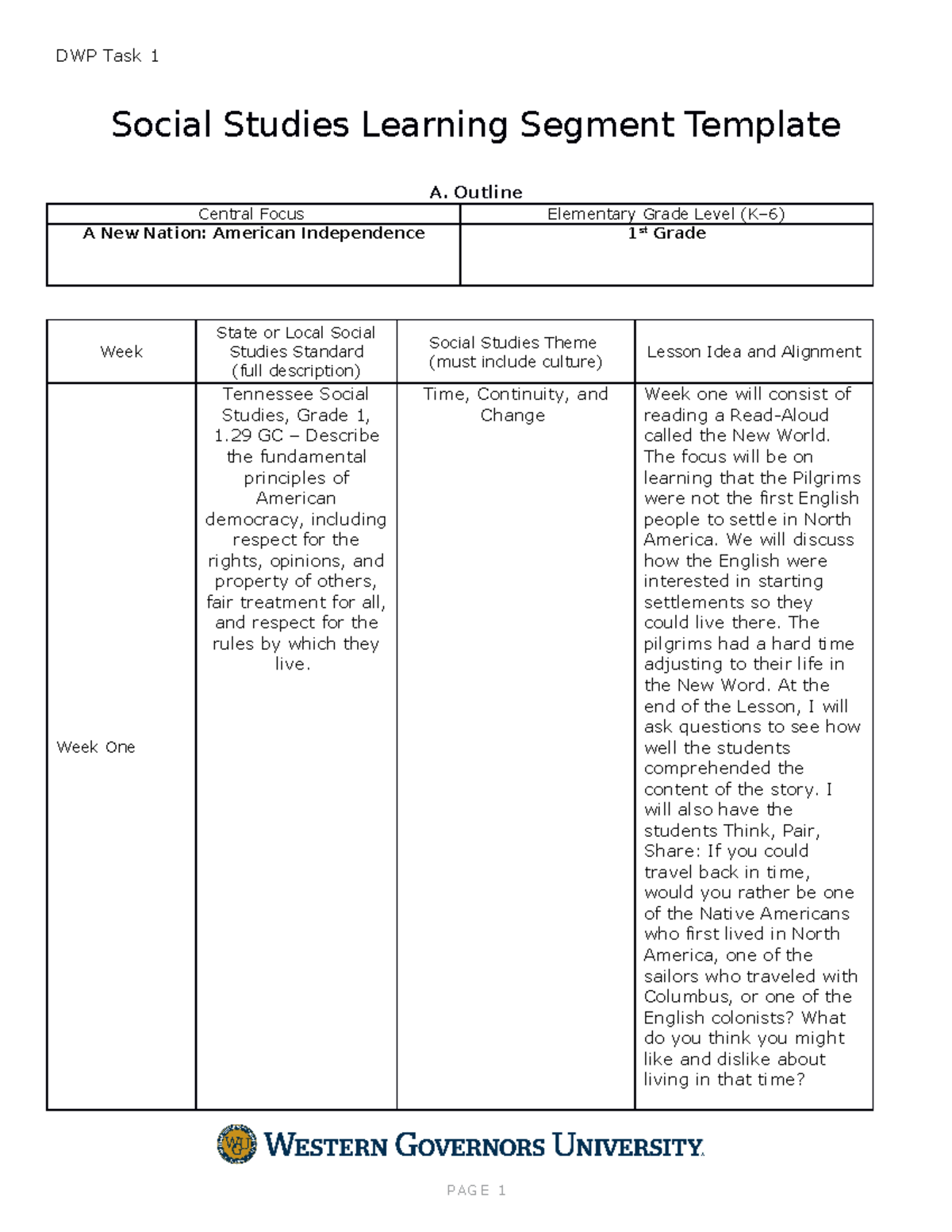Social Studies Methods - Social Studies Learning Segment Template A ...