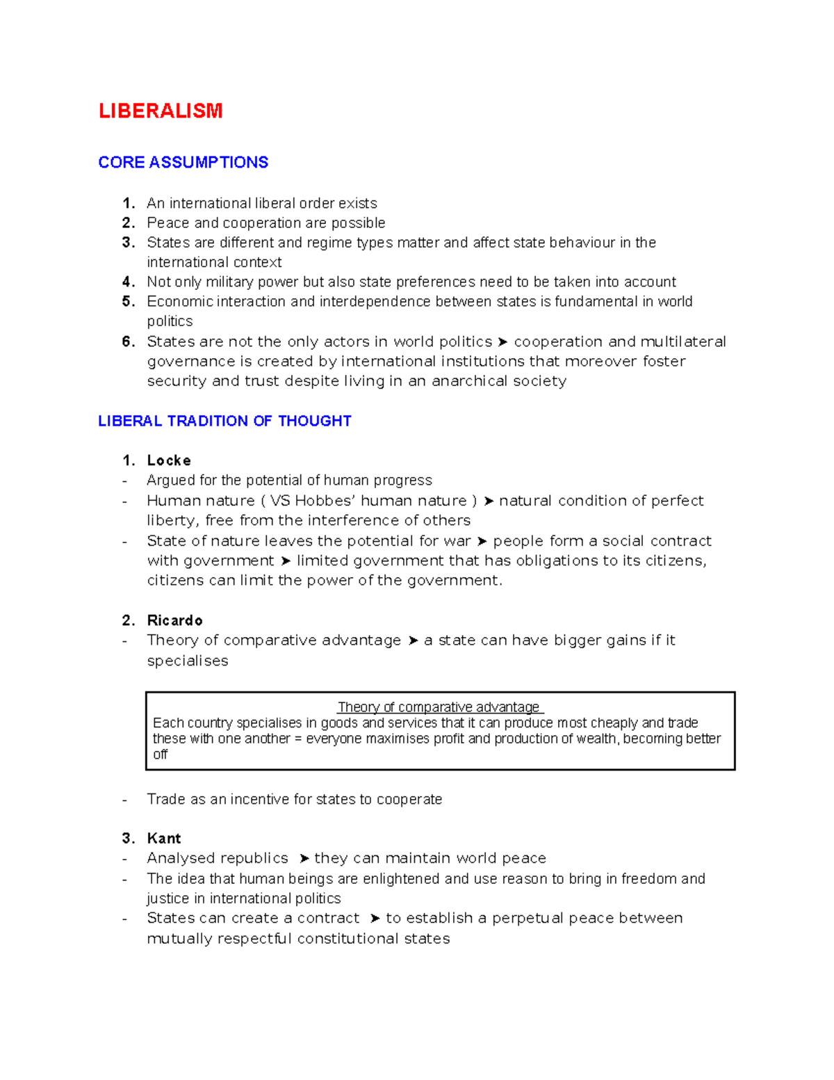 Liberalism - LIBERALISM CORE ASSUMPTIONS 1. An international liberal ...