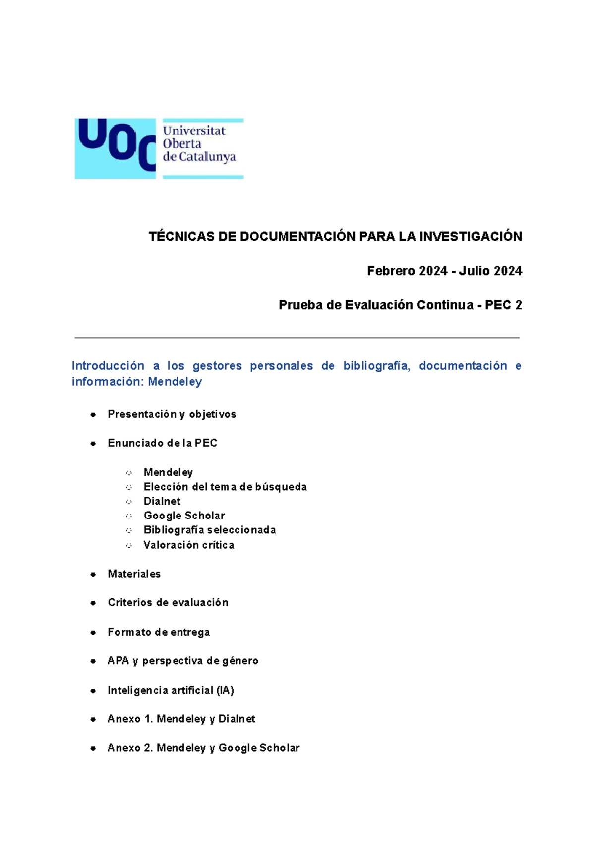 PEC 2 2023 2024-2 - enunciado pec 2 - Febrero 2024 - Julio 2024 Prueba de Evaluación Continua ...