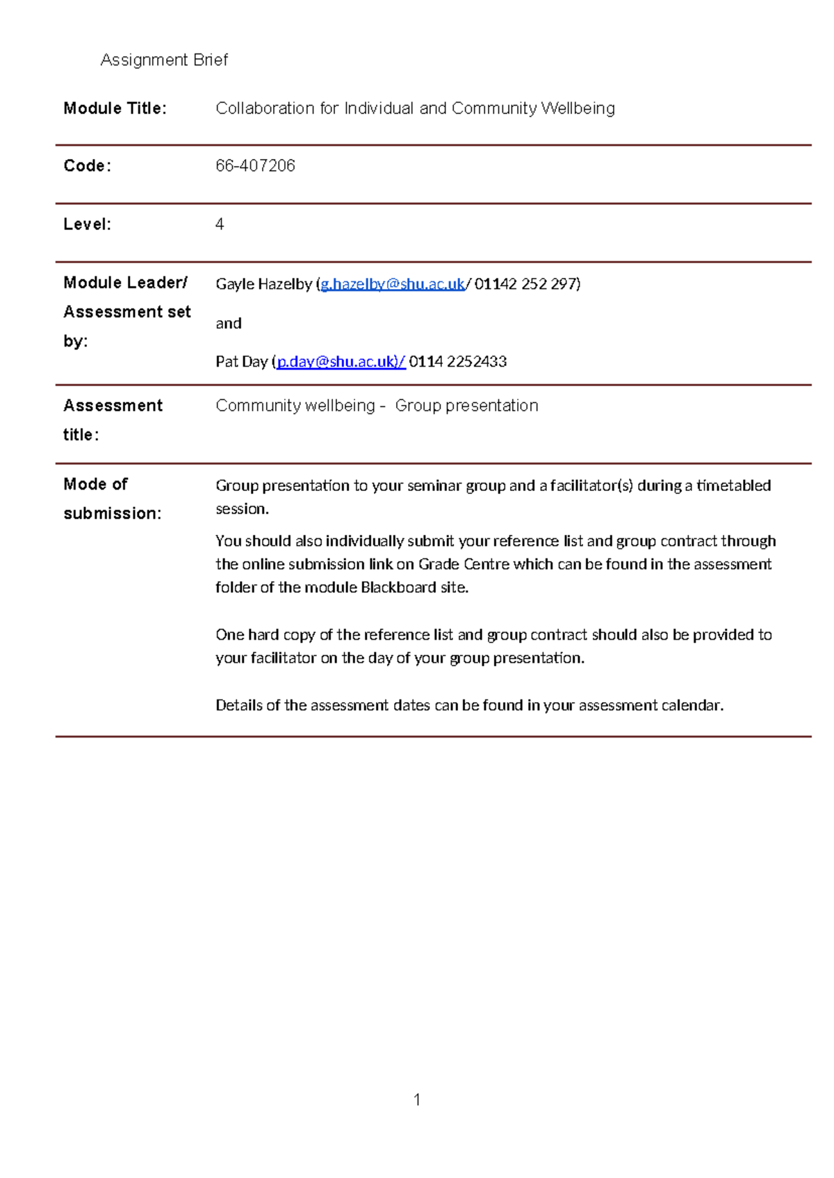CICW assessment brief - Assignment Brief Module Title: Collaboration for Individual and ...
