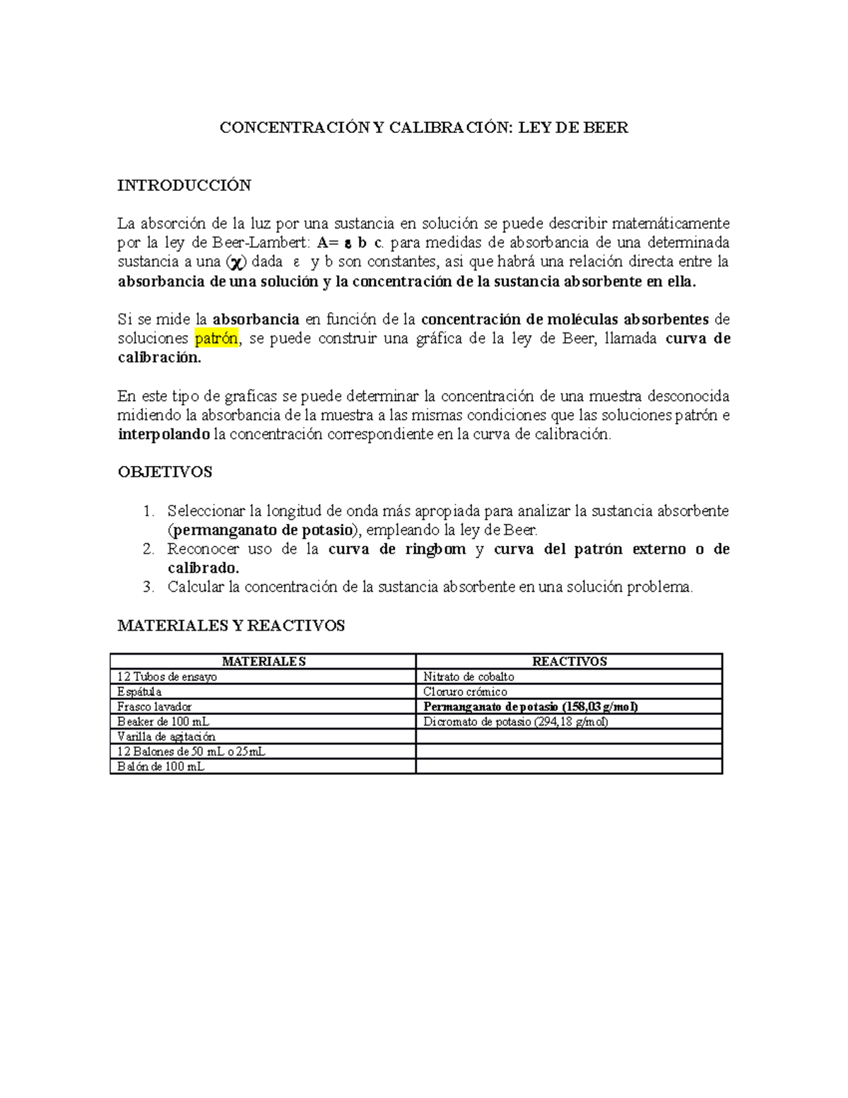 Informe 2 Leyes De Beer Lambert De La Unicofr Análisis Instrumental