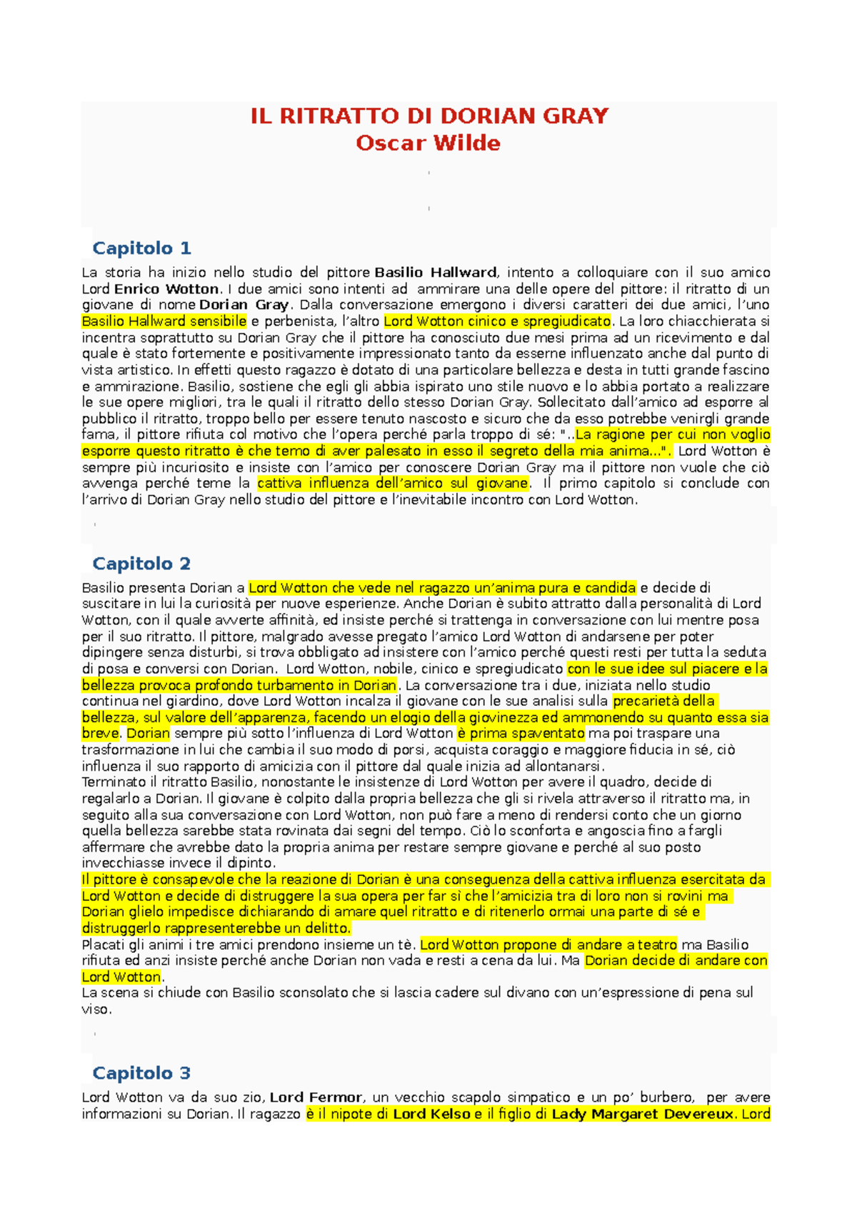 IL Ritratto DI Dorian GRAY - IL RITRATTO DI DORIAN GRAY Oscar Wilde Capitolo 1 La storia ha ...