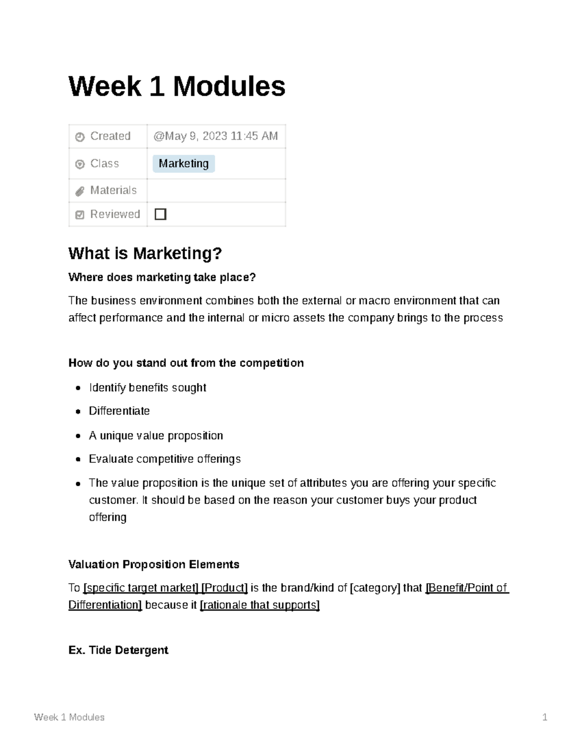 Week 1 module notes - Week 1 Modules Created Class Marketing Materials ...
