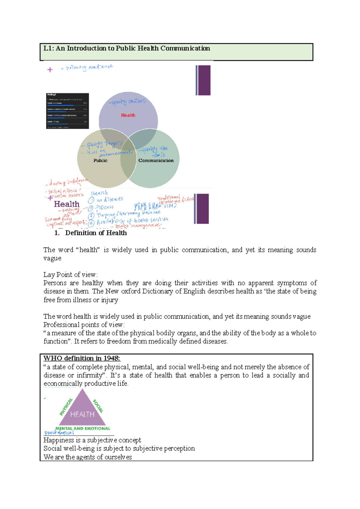 Important notes for Health Communication Revision - L1: An Introduction ...