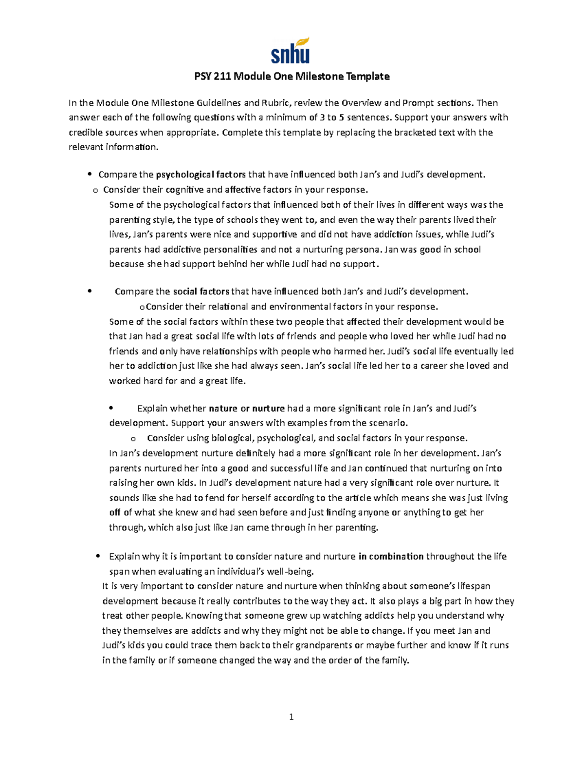 PSY 211 Module One Milestone Template (1) - PSY 211 Module One ...