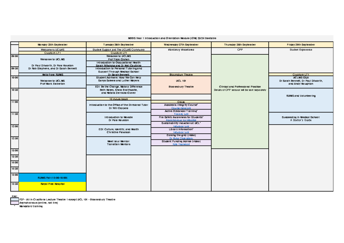 Y1 IOM timetable 2023-24 - Welcome to UCLMS Student Support and The ...