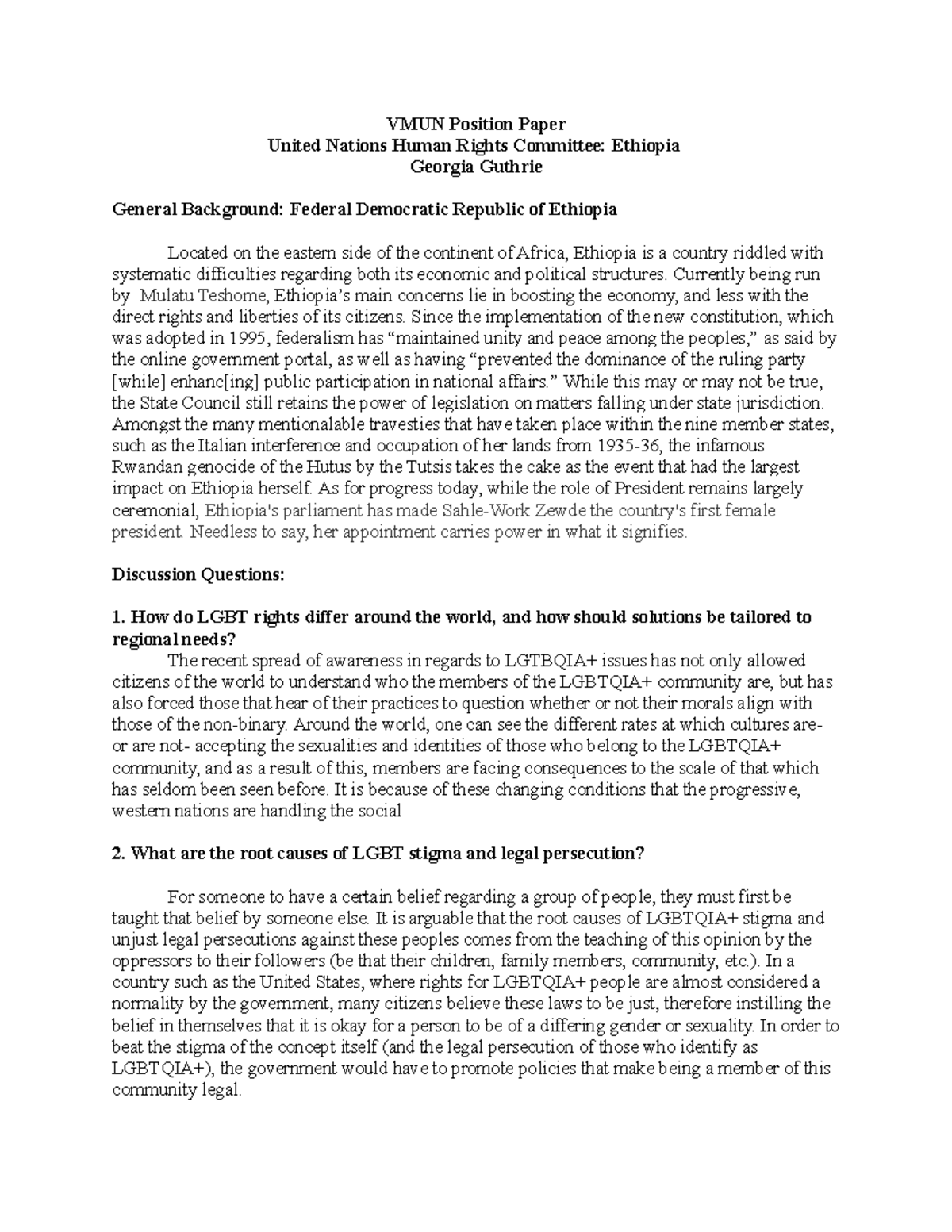 VMUN Position Paper - none - VMUN Position Paper United Nations Human ...