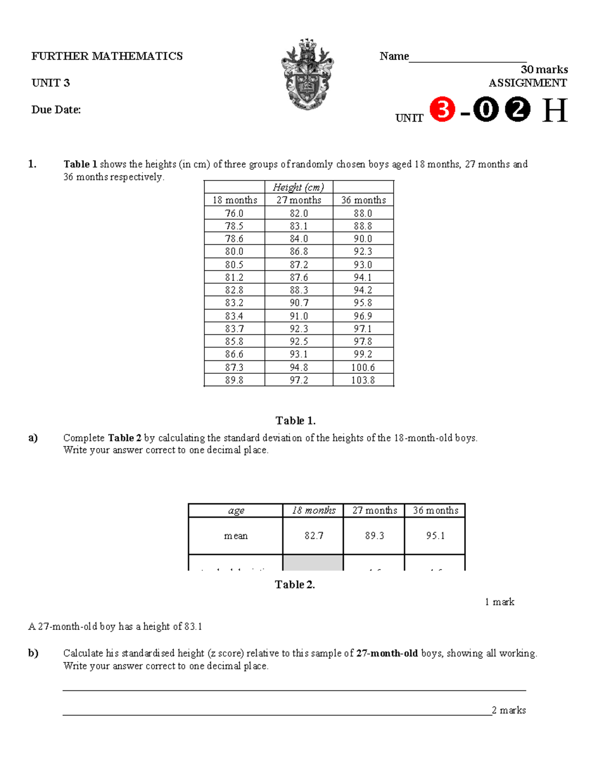 FM3AS02 - Further Maths Practice SAC - FURTHER MATHEMATICS UNIT 3 Due ...