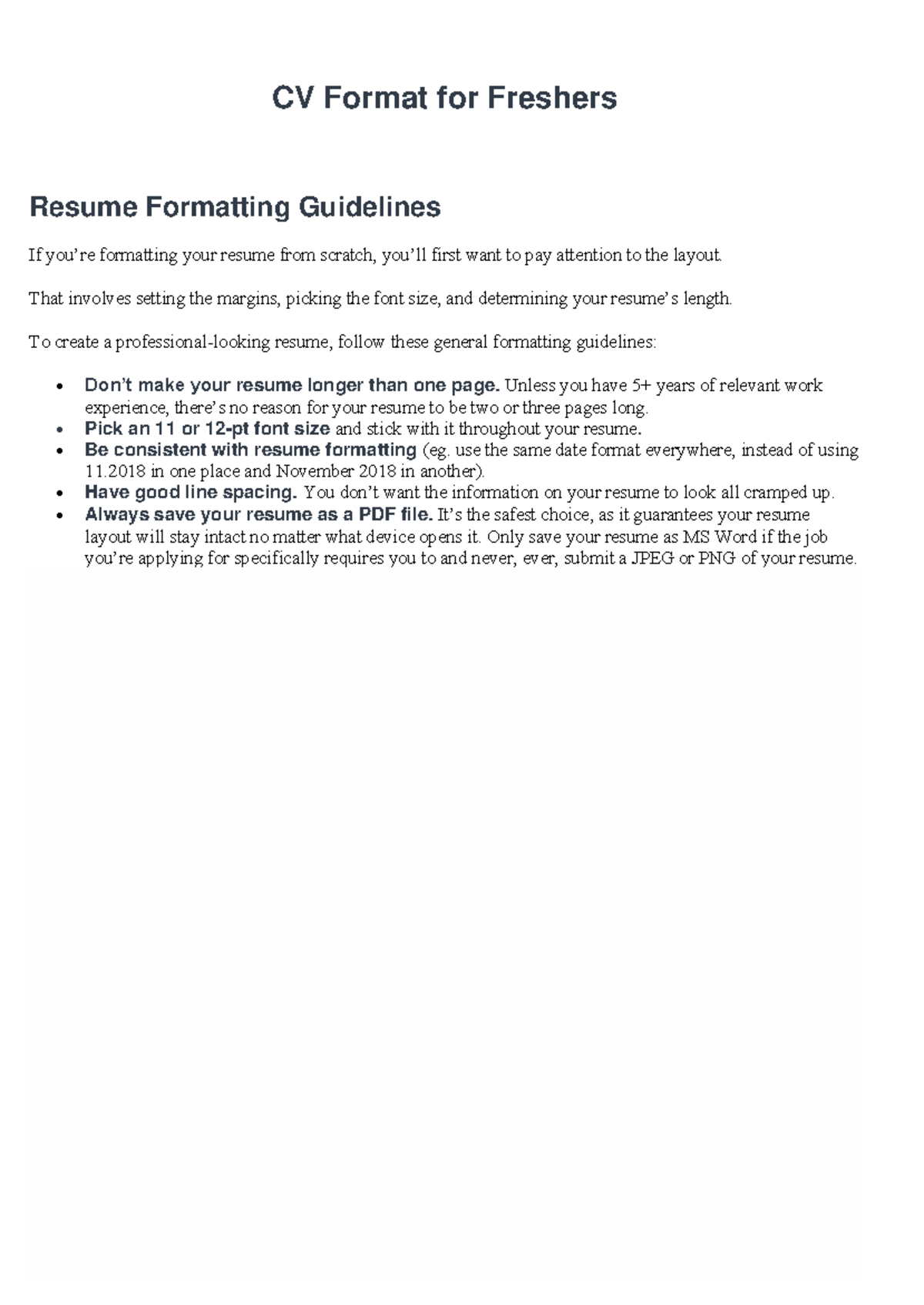Fresher-Resume-Format - CV Format for Freshers Resume Formatting ...