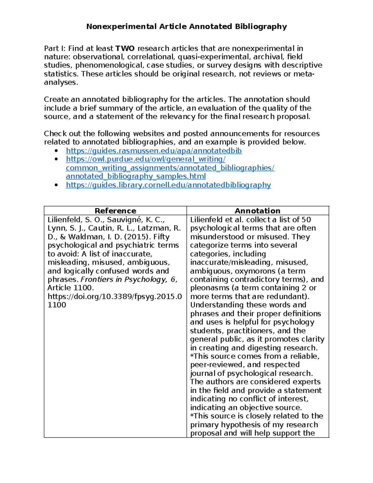 Annotated Bibliography Worksheet - Part I: Find at least TWO research ...