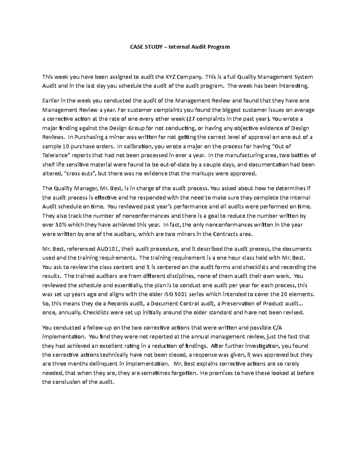 RMC Case Study 2021 - Internal Audit Assignment - CASE STUDY – Internal ...