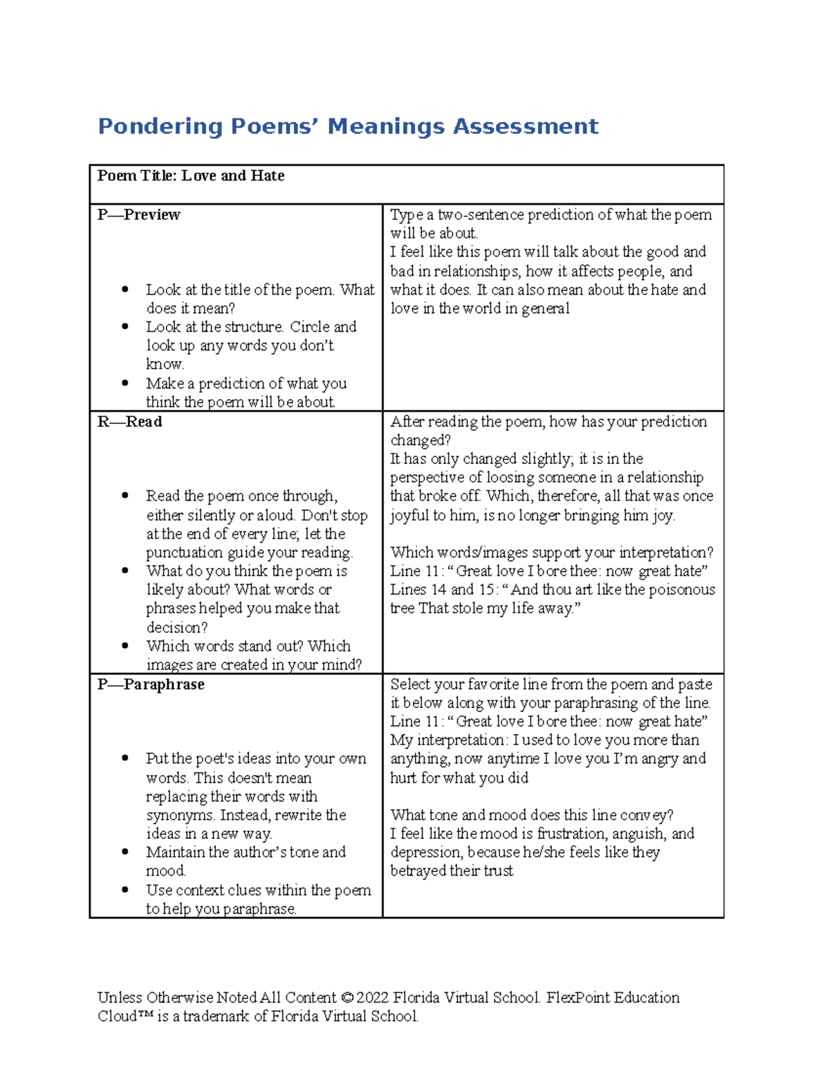 Poem assesment doxx. - Pondering Poems’ Meanings Assessment Poem Title ...