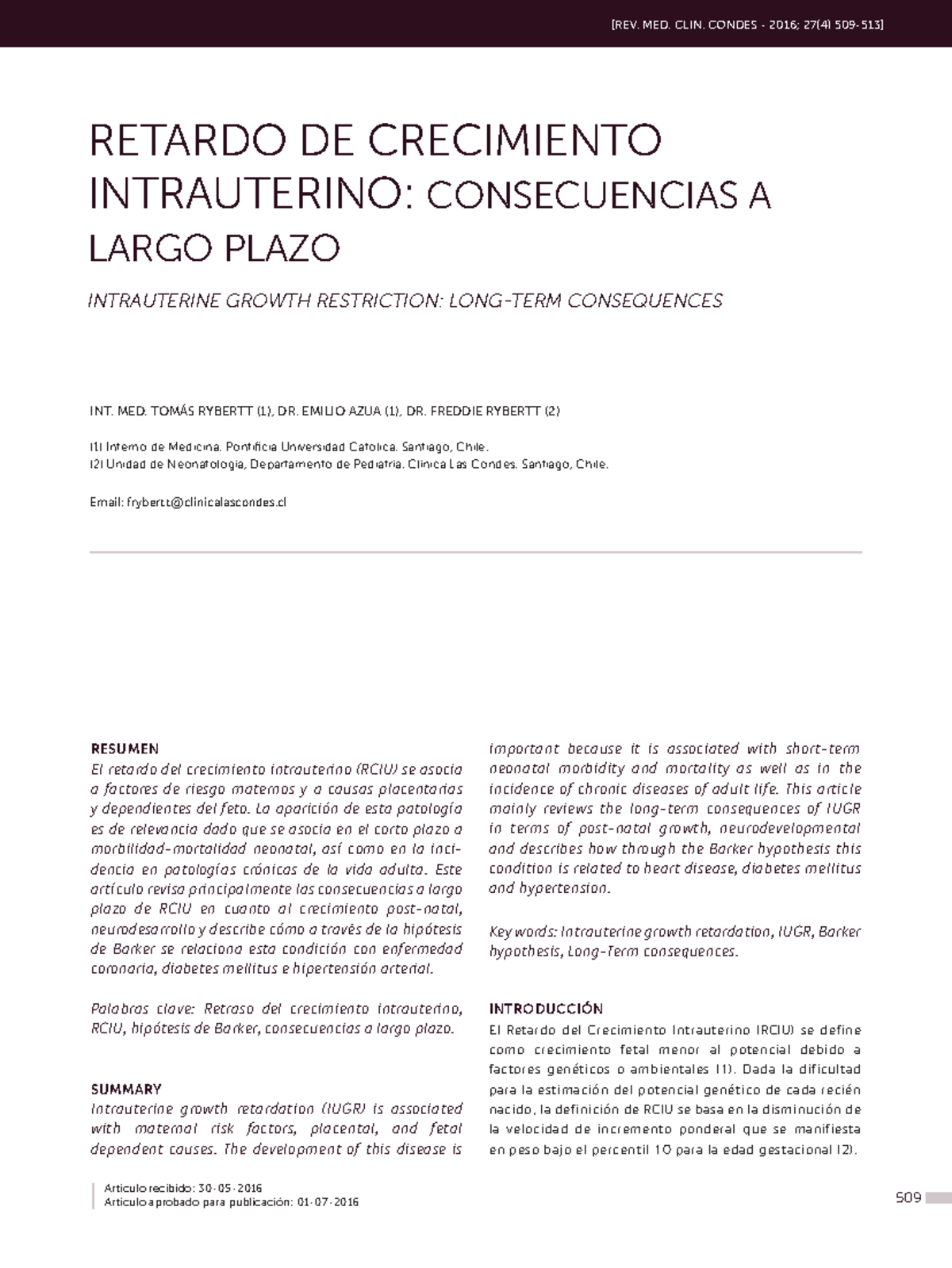 1-s2 - asdfghj - 509 RESUMEN El retardo del crecimiento intrauterino ...