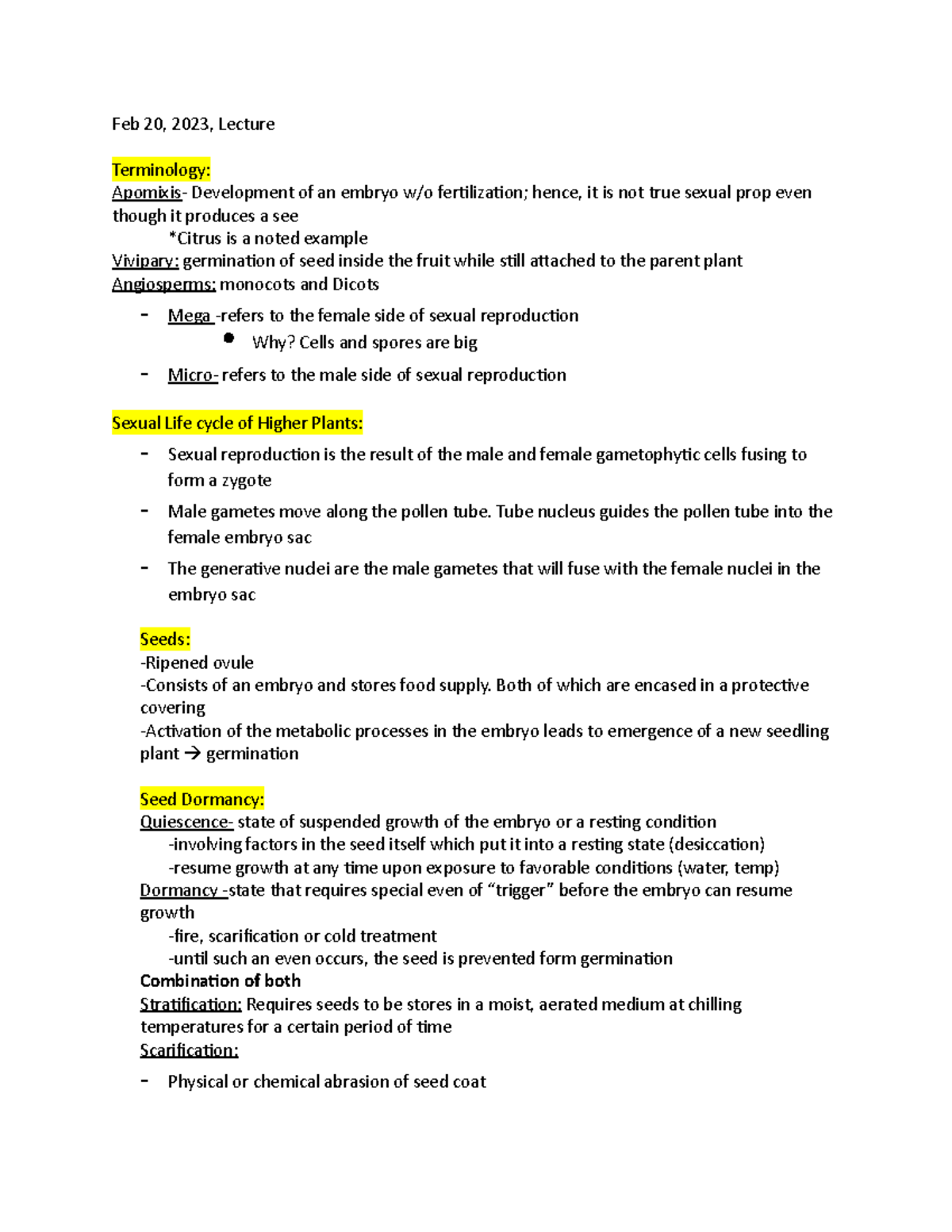 Horticulture Notes - Feb 20, 2023, Lecture Terminology: Apomixis ...