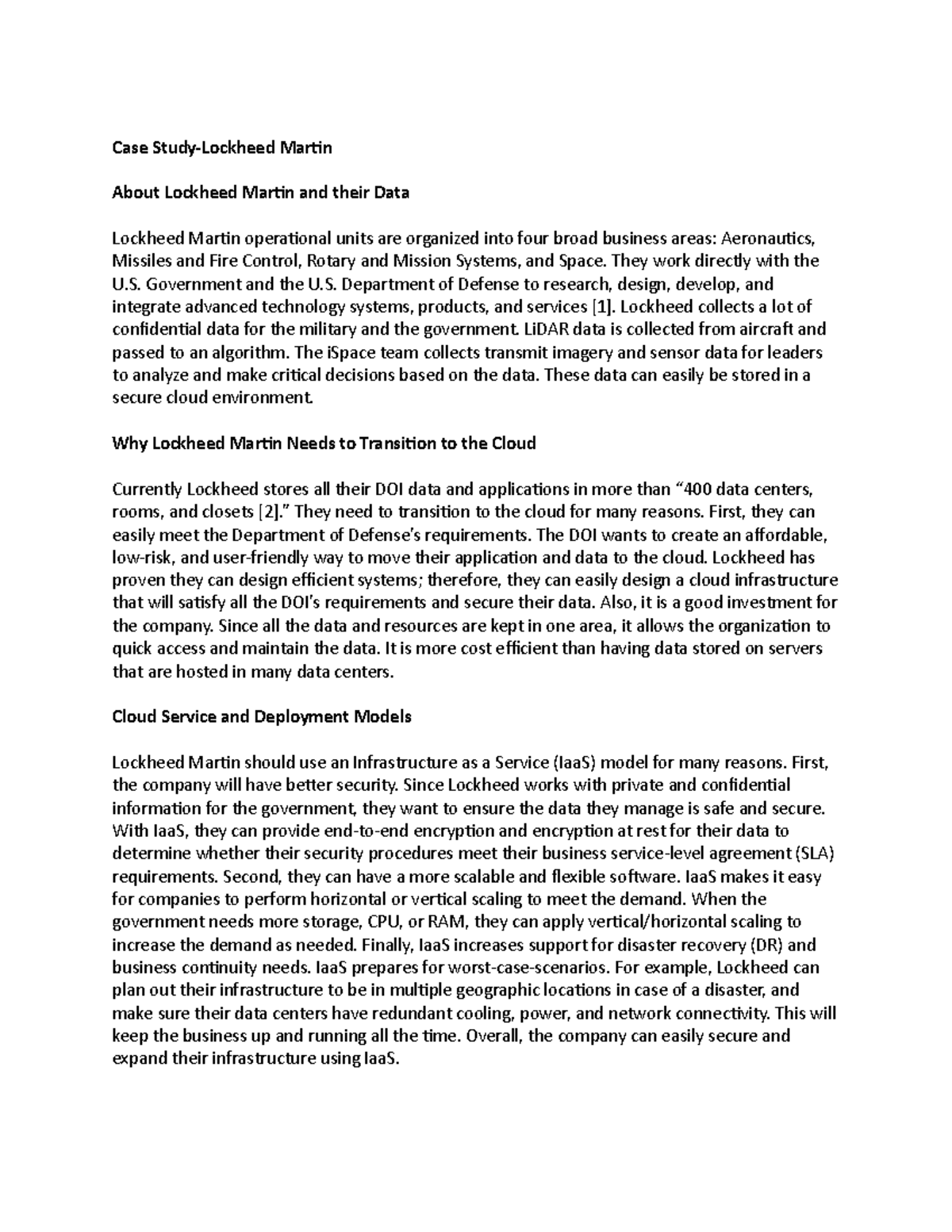 Week 1 discussion board GWU - Case Study-Lockheed Martin About Lockheed ...